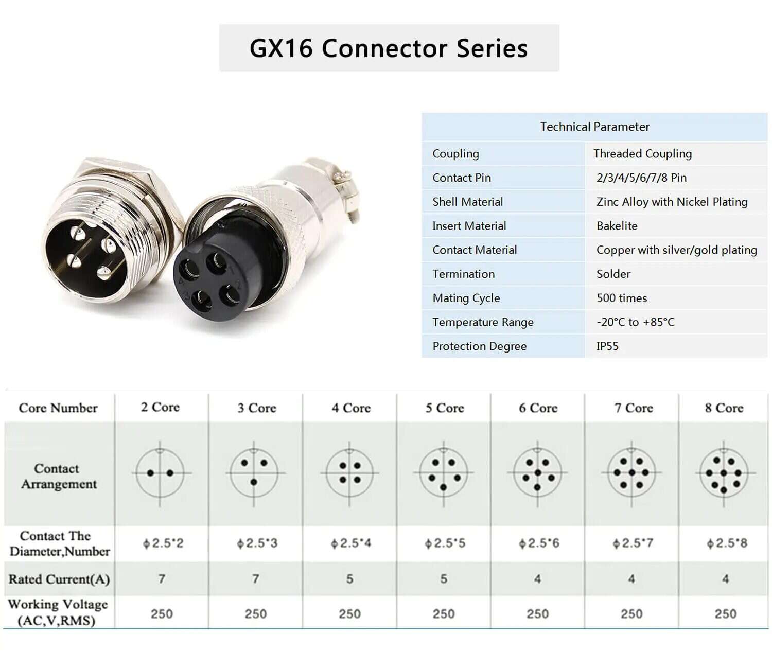 GX16-3 Male Female Chassis Connector 3 Pin