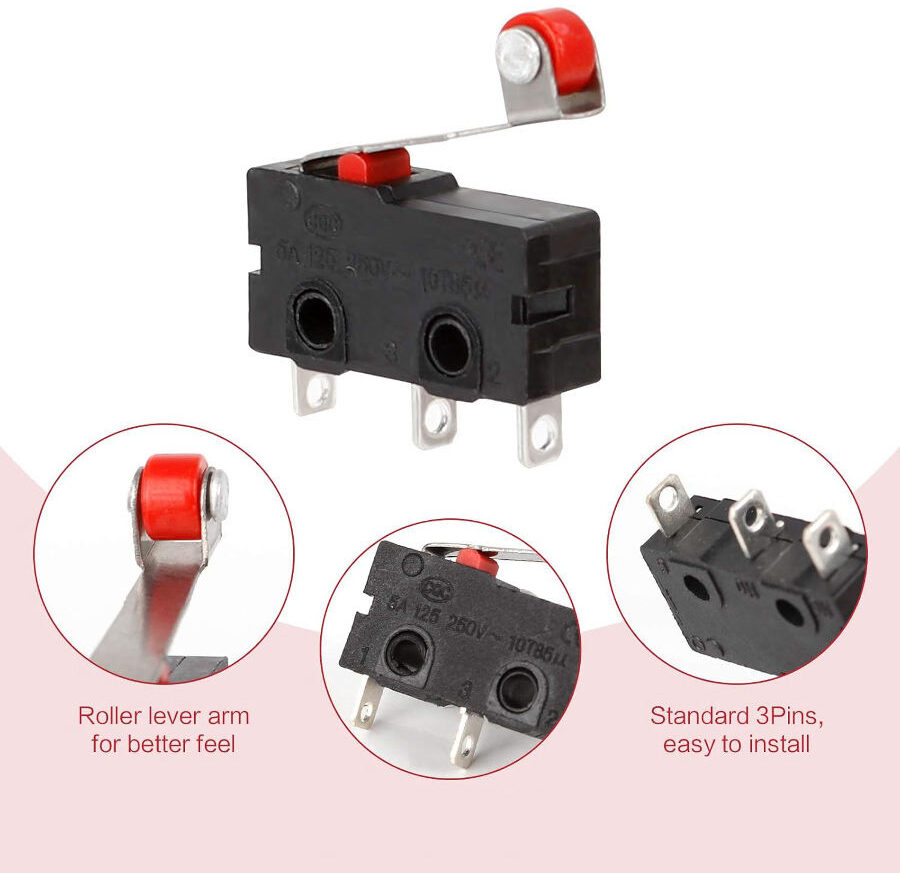 SPDT Micro Limit Switch Roller Lever 5A 3 pins Dim:20*6mm