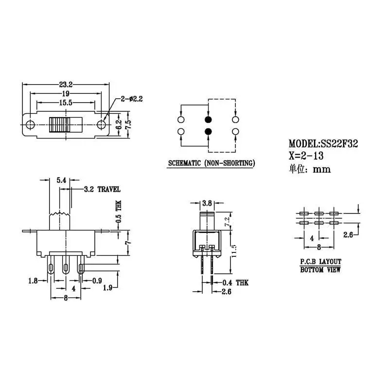 Solder Lug Switch NTE Electronics 54-667 DPDT Slide Switch - 6 Pole ON ...