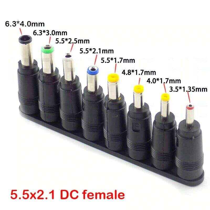 DC Power Jack Female Plug Adapter Connectors to 8 Different Sizes Male ...