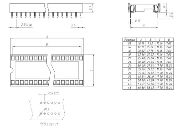 IC Socket (14+14)- Base 28 Pin (Wide) | Makers Electronics