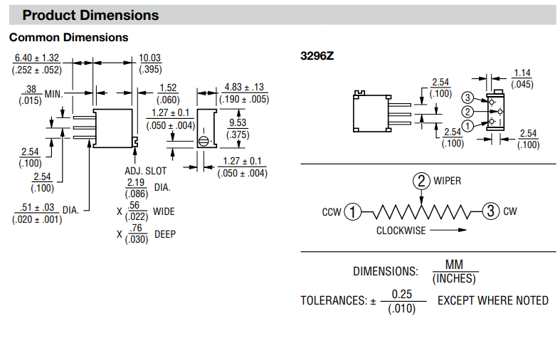 Trimmer Potentiometer Multiturn 1KΩ 3296Z-1-102 | Makers Electronics