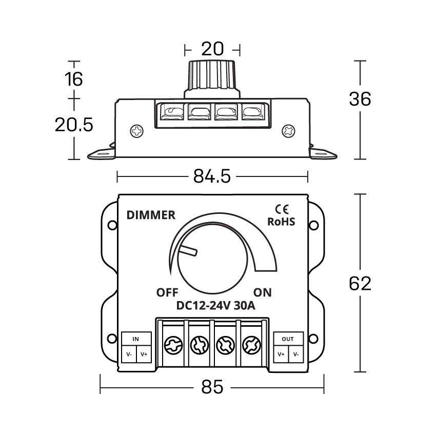 Manual LED Dimmer Control DC12-24V / 30A PWM | Makers Electronics