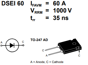 DSEI60-10A Diode 1000 V 60A Through Hole TO-247AD
