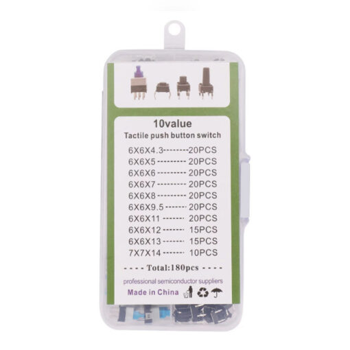 Tactile Push Button Kit 10 Values 6x6mm 180 PCS