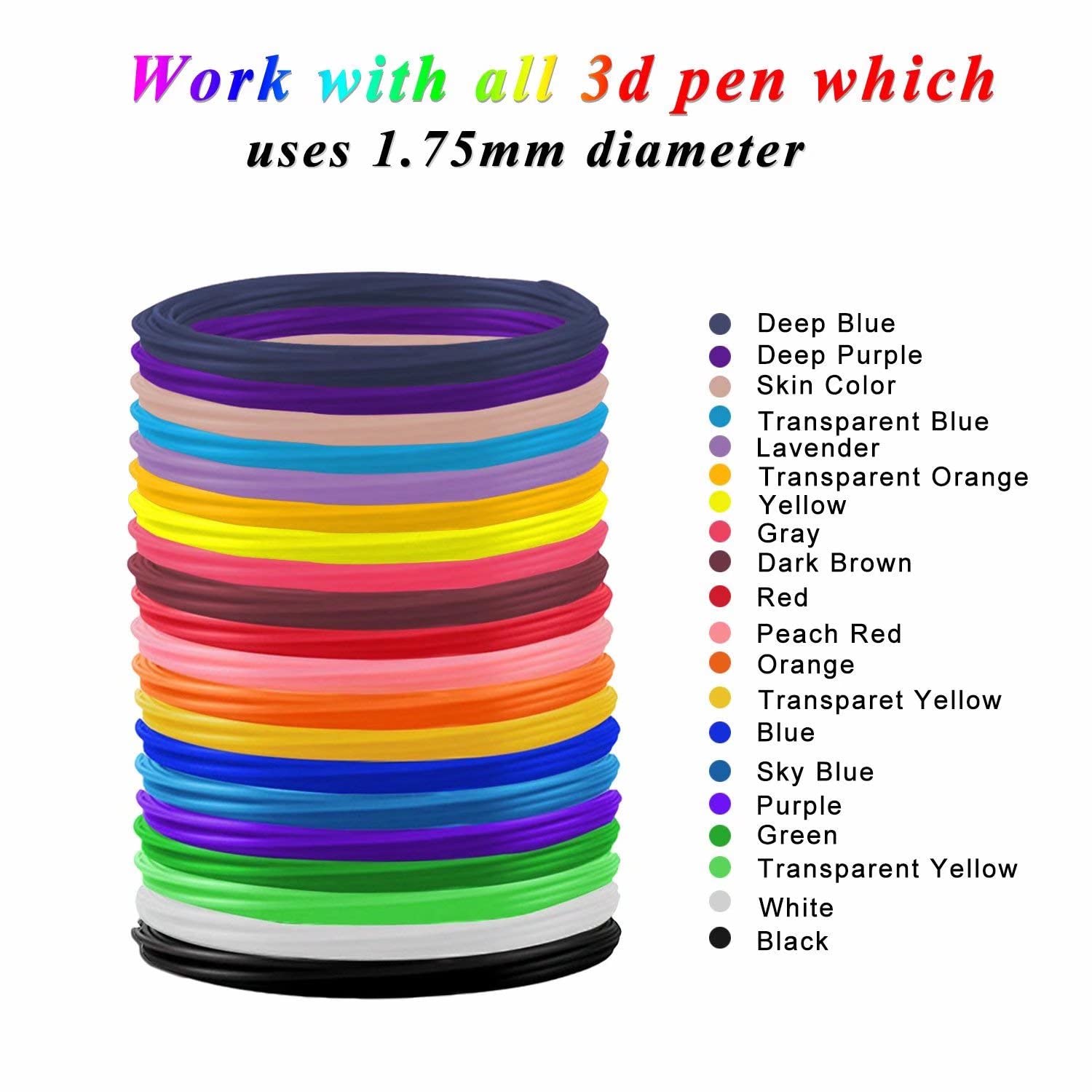 PLA 3D Pen Filament 1.75mm 5 Meter x 30 Color