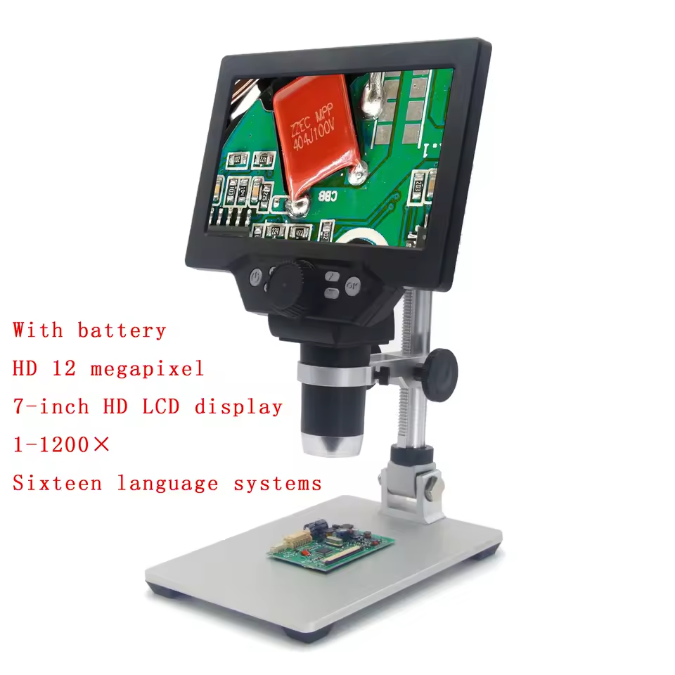G1200 LCD Digital Microscope 7 inch 1080P ,1200X, 12MP Camera, 10 LED ...