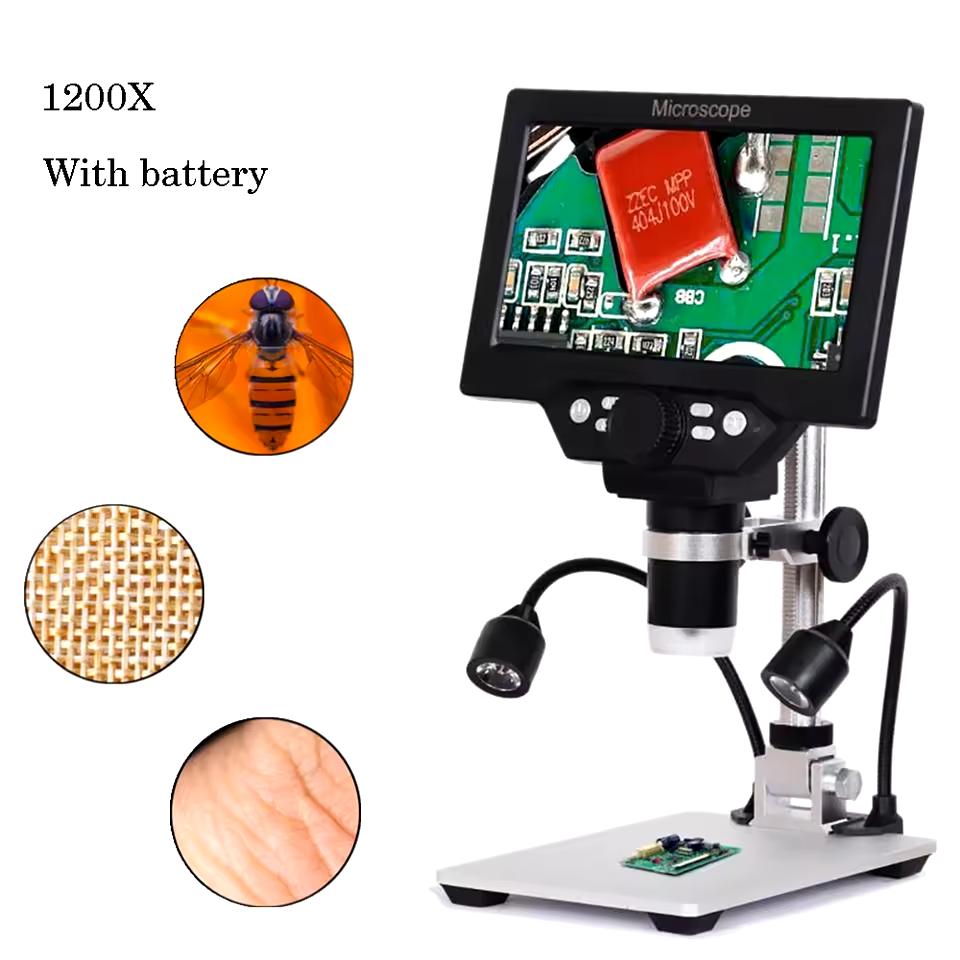 G1200 LCD Digital Microscope 7 inch 1080P ,1200X, 12MP Camera, 10 LED ...