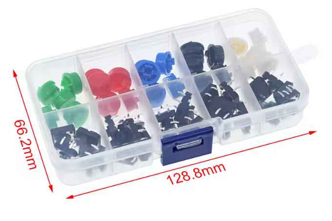 Tactile Push Button 12mmx12mmx7.3mm 25 Pcs 5 colors Cap