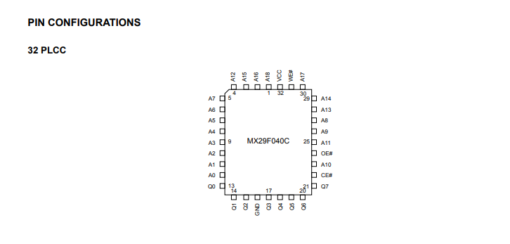 MX29F040CQI-70G PLCC-32 NOR FLASH SMD IC 11.4x14