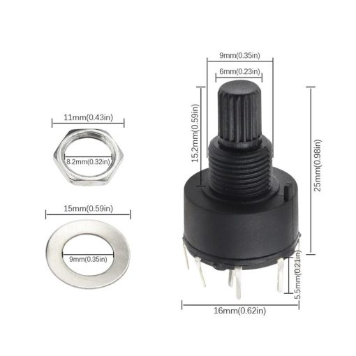 RS16 Plum Blossom Rotary Selector Switch 2 Pole 4 Position 15MM