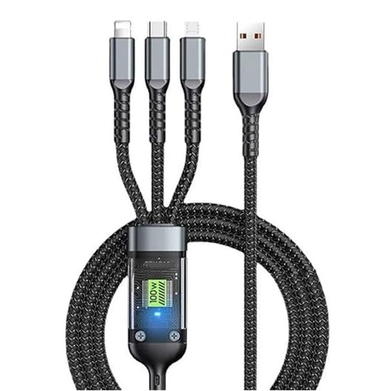 Fast Charging Data Cable 3 IN 1 Lightning, Type-C & Micro USB 100W