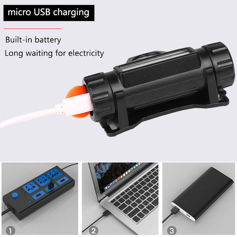 USB Rechargeable Headlamp Flashlight LED 2 Mode XPE & COB