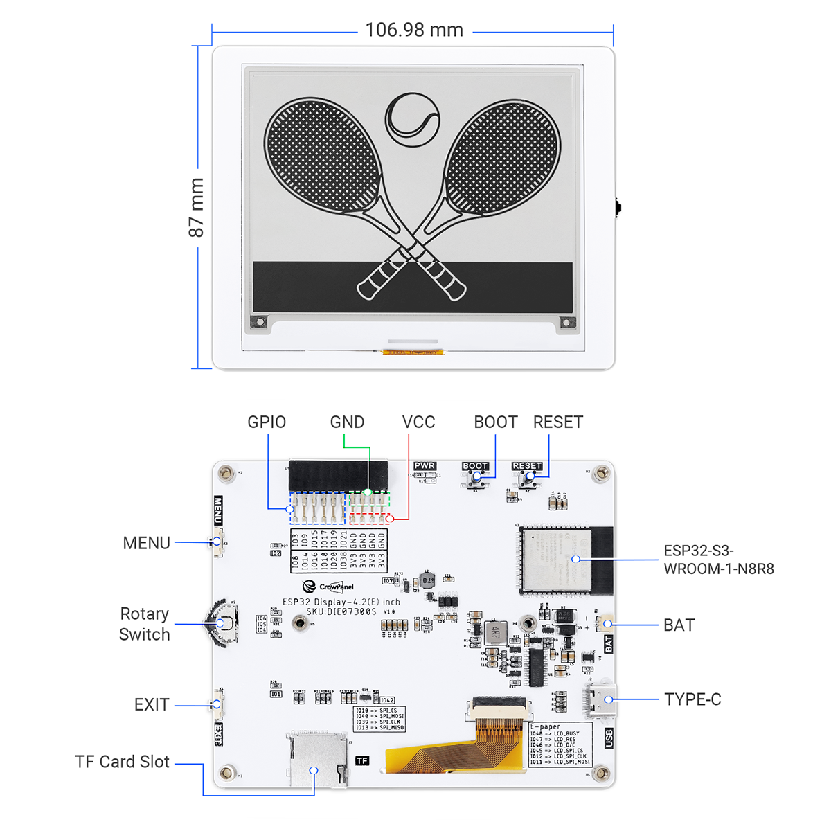 ELECROW CrowPanel ESP32 4.2” E-paper HMI Display with 400x300 ...