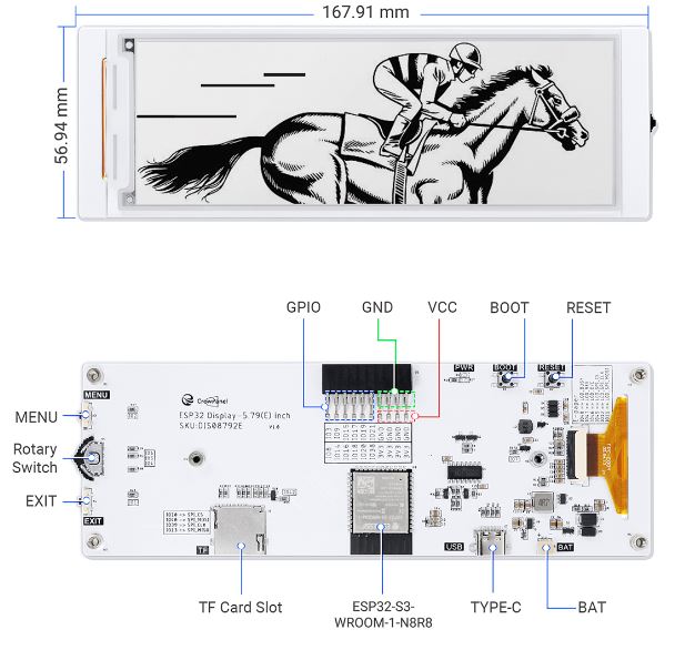 ELECROW CrowPanel ESP32 5.79” E-paper HMI Display with 272x792 ...