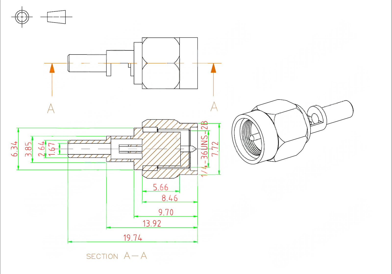 SMA Straight Crimp Male Plug Connector J1.5 Pre-installed Pin for Cable ...