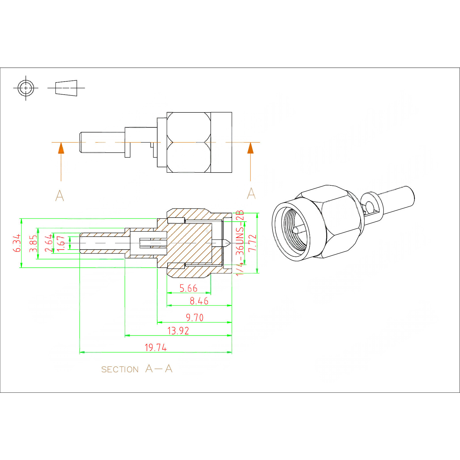 SMA Straight Crimp Male Plug Connector J1.5 Pre-installed Pin for Cable ...